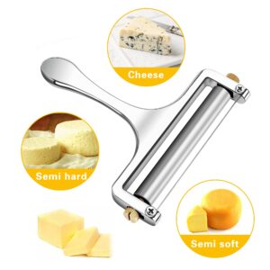 TOPULORS Cheese Slicer Stainless Steel Wire Cheese Cutter Slicer for Mozzarella, Cheddar, Gouda, And More Block Cheese - Heavy Duty Slicer With 1 Extra Replacement Cutting Wire Adjustable Thickness