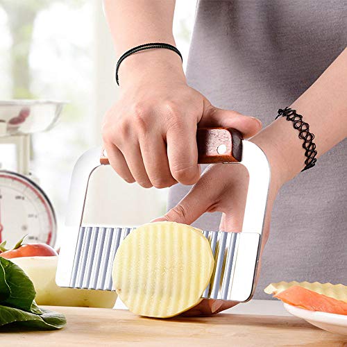 Guardians Crinkle Chopper, Wavy Potato Soap Cutting Tool French Fry Slicer Stainless Steel Blade Wooden Handle Serrator Chopping Knife, Set of 2