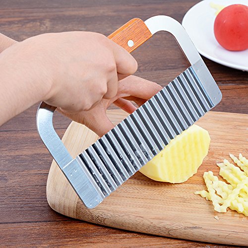 Guardians Crinkle Chopper, Wavy Potato Soap Cutting Tool French Fry Slicer Stainless Steel Blade Wooden Handle Serrator Chopping Knife, Set of 2