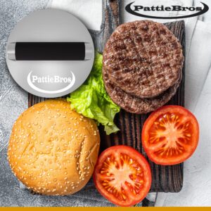 PattieBros Stainless Steel Burger Press 6.2in | Hamburger Press with Rubber Handle | Smash Burger Press for Griddle | Burger Smasher Grill Press | Meat Press | Griddle Accessories Kit | Grill Press