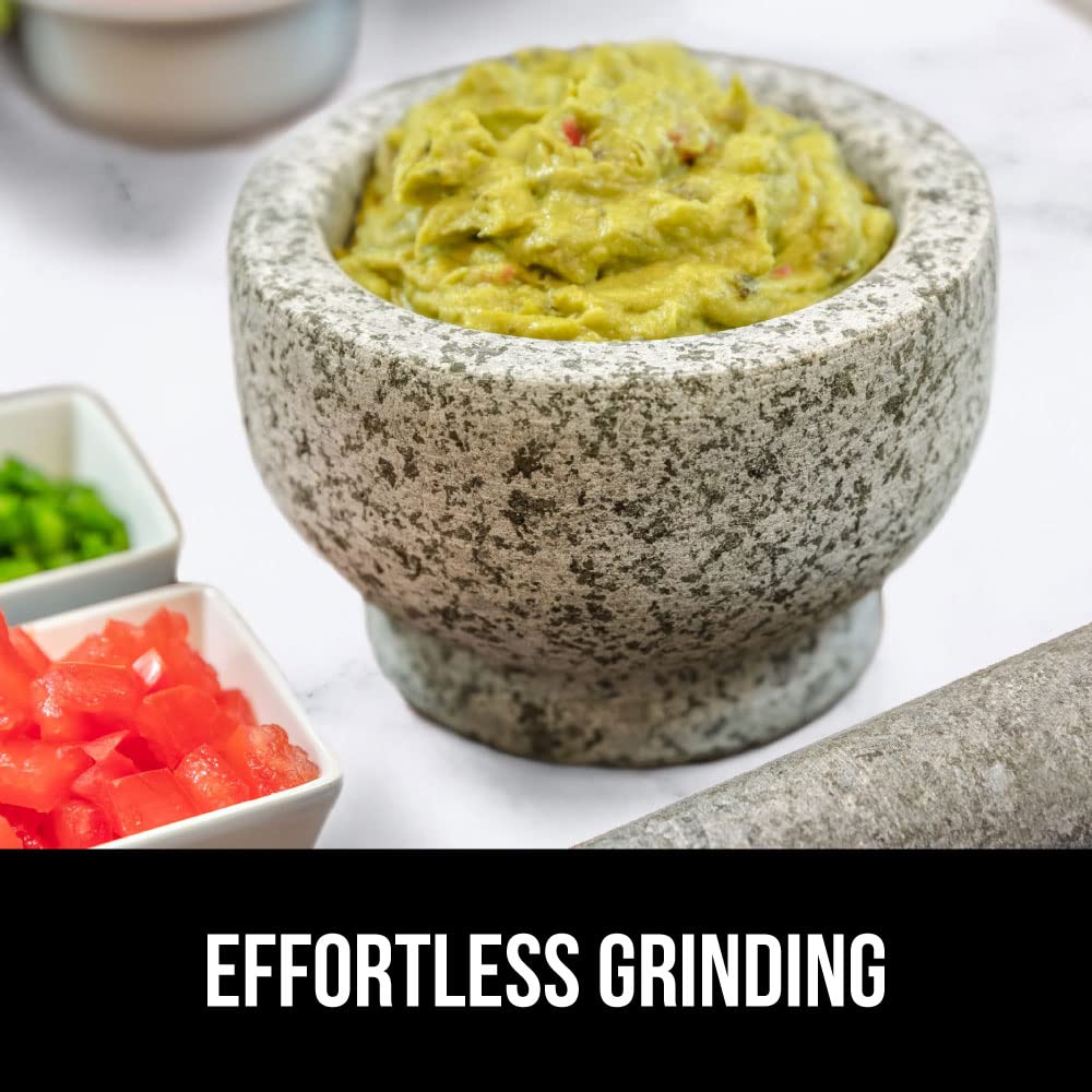 Gorilla Grip 100% Granite Slip Resistant Mortar and Pestle Set, Stone Guacamole Spice Grinder Bowls, Large Molcajete for Mexican Salsa Avocado Taco Mix Bowl, Kitchen Cooking Accessories, 1.5 Cup, Gray