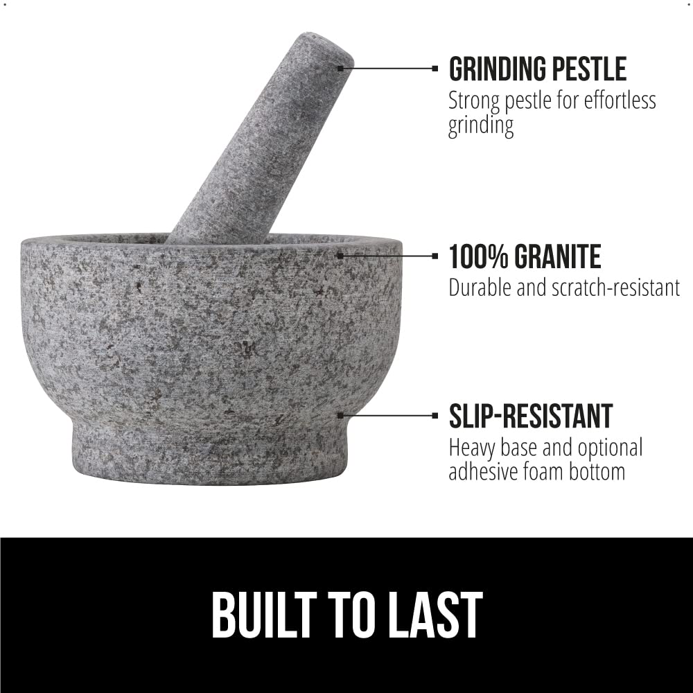 Gorilla Grip 100% Granite Slip Resistant Mortar and Pestle Set, Stone Guacamole Spice Grinder Bowls, Large Molcajete for Mexican Salsa Avocado Taco Mix Bowl, Kitchen Cooking Accessories, 1.5 Cup, Gray