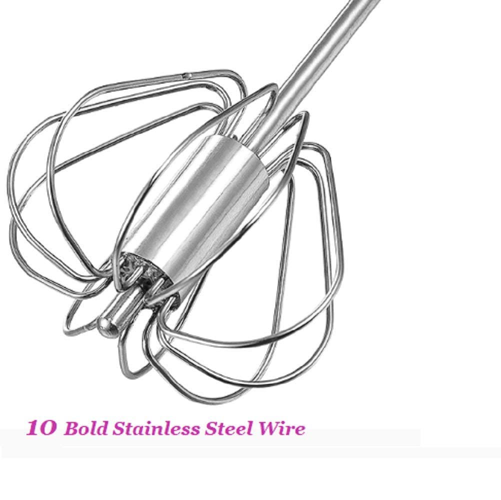 Stainless Steel Whisks, Hand Push Whisk Blender Semi-Automatic Whisk Mixer Egg Milk Beater Milk Frother Rotating Push Whisk Mixer for Blending, Whisking, Beating & Stirring (10 inches)