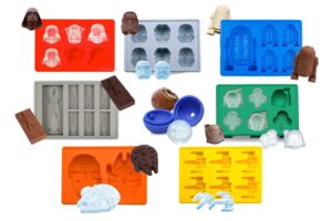 set of best10 star wars silicone ice trays/chocolate molds: stormtrooper, darth vader, x-wing fighter, millennium falcon, r2-d2, han solo, boba fett, and death star