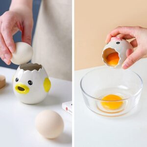 LuoCoCo Cute Egg Separator, Ceramics Vomiting Chicken Egg Yolk White Separator, Practical Household Small Egg Filter Splitter, Kitchen Gadget Baking Assistant Tool, Dishwasher Safe (Yellow)