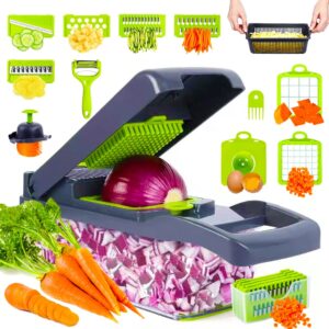 YAYAYOUNG Vegetable Chopper,Multifunctional 16 in 1 Food Chopper,Veggie Chopper with Container,Pro Onion Chopper,Potato Slicer,Kitchen Cutter Slicer Dice(Grey)