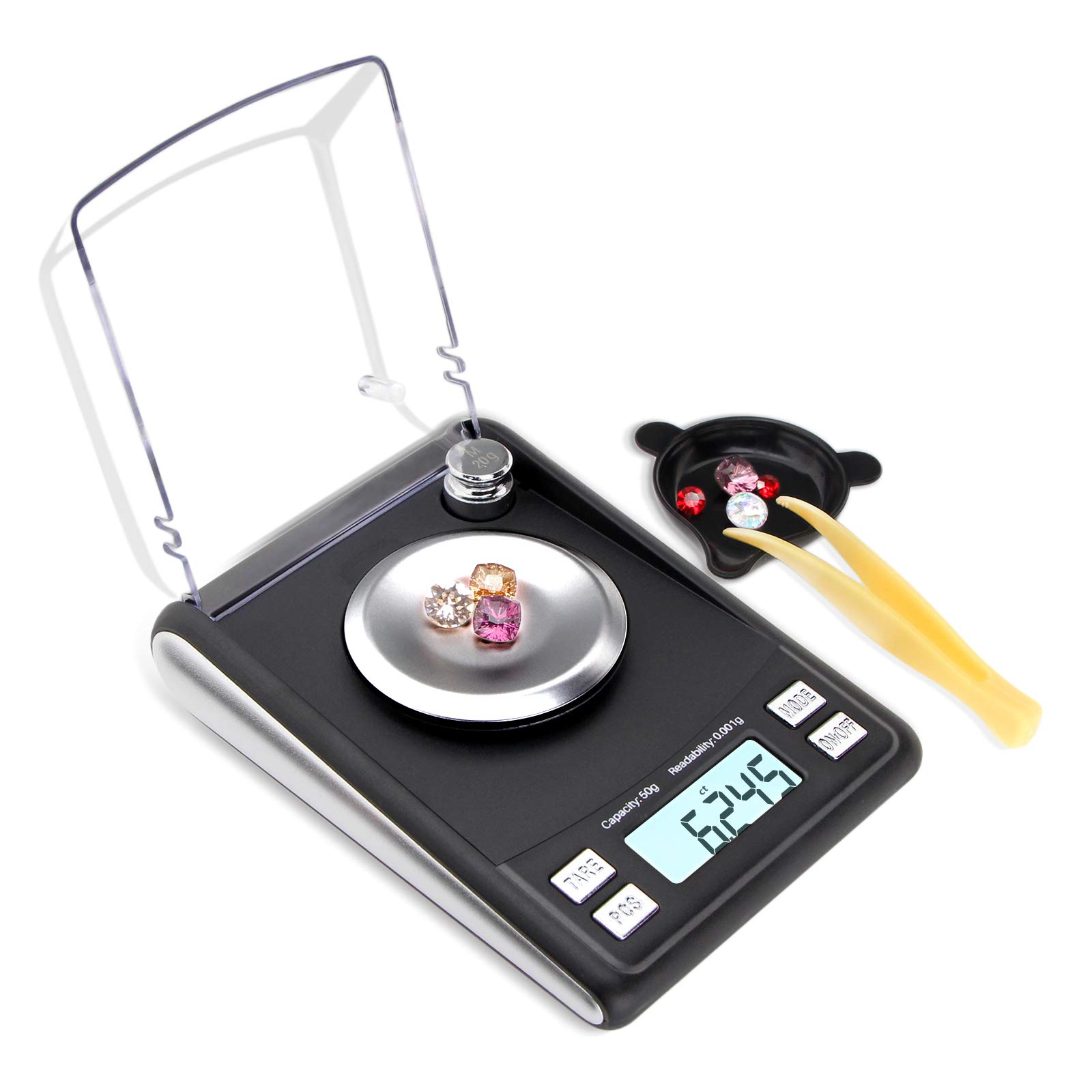 Fuzion Digital Milligram Scale 50/0.001g, High Precision Jewelry Scale with 20g Cal Weight, Scoop, Powder Pan and Tweezers for Powder Medicine, Reloading(Batteries Included)