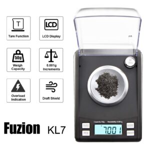 Fuzion Digital Milligram Scale 50/0.001g, High Precision Jewelry Scale with 20g Cal Weight, Scoop, Powder Pan and Tweezers for Powder Medicine, Reloading(Batteries Included)