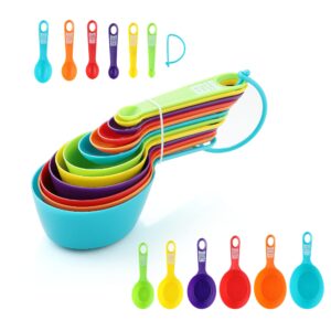 12PCS Measuring Cups, Little Cook Colorful Measuring Cups and Spoons Set, Stackable Measuring Spoons, Nesting Plastic Measuring Cup, kitchen Measuring Set for Baking & Cooking (6+6, Multi Colors)