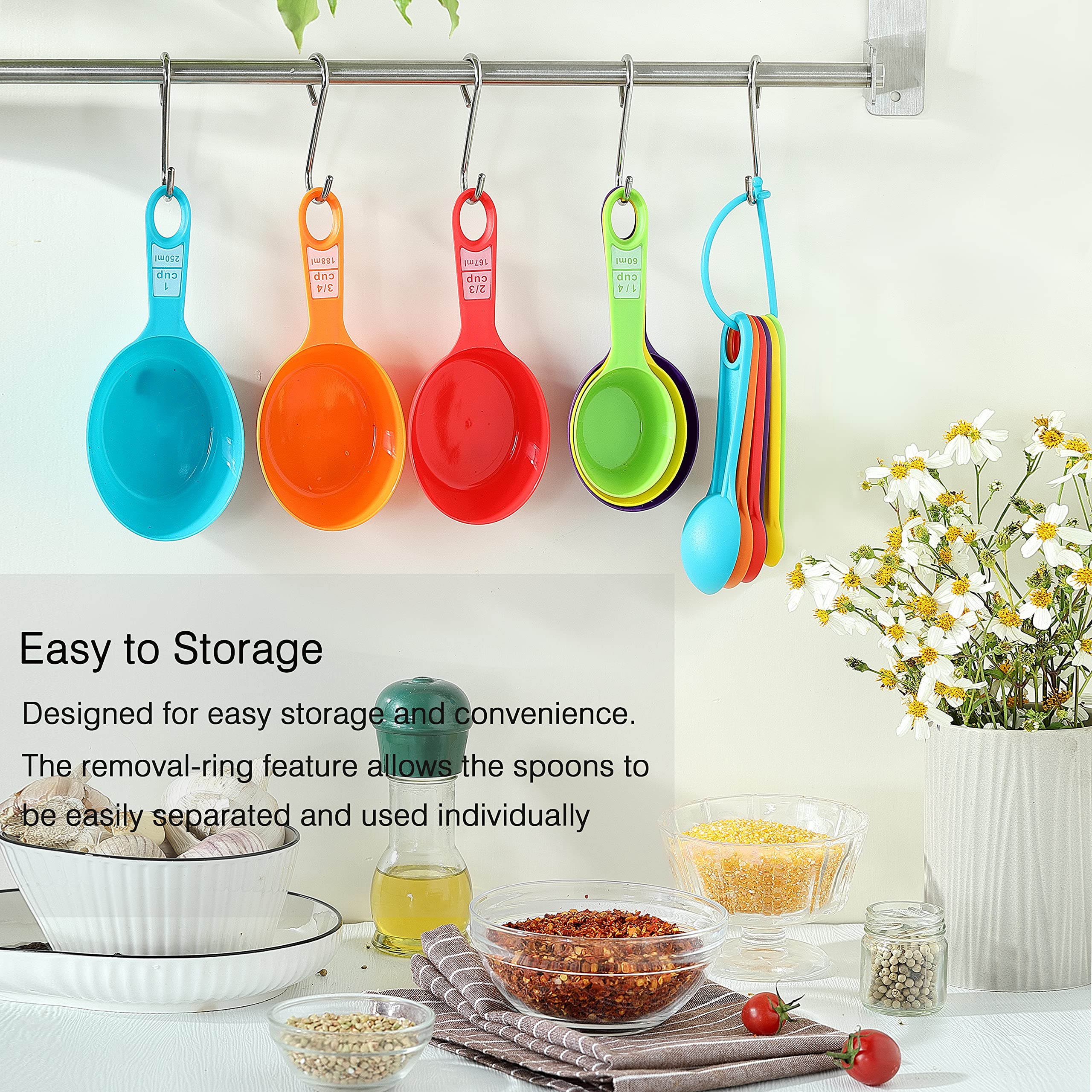 12PCS Measuring Cups, Little Cook Colorful Measuring Cups and Spoons Set, Stackable Measuring Spoons, Nesting Plastic Measuring Cup, kitchen Measuring Set for Baking & Cooking (6+6, Multi Colors)