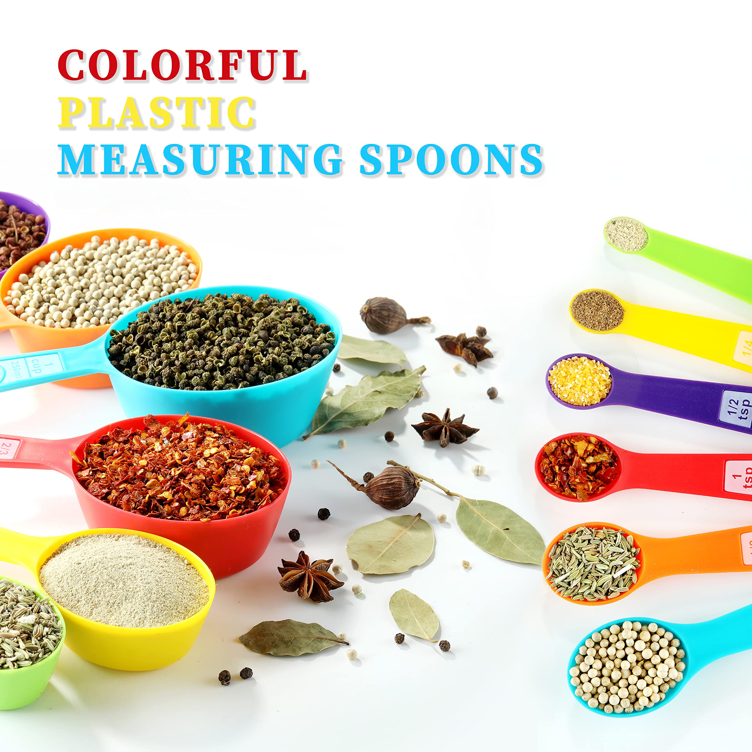 12PCS Measuring Cups, Little Cook Colorful Measuring Cups and Spoons Set, Stackable Measuring Spoons, Nesting Plastic Measuring Cup, kitchen Measuring Set for Baking & Cooking (6+6, Multi Colors)