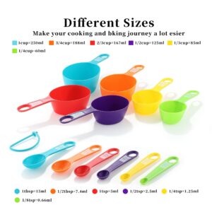 12PCS Measuring Cups, Little Cook Colorful Measuring Cups and Spoons Set, Stackable Measuring Spoons, Nesting Plastic Measuring Cup, kitchen Measuring Set for Baking & Cooking (6+6, Multi Colors)