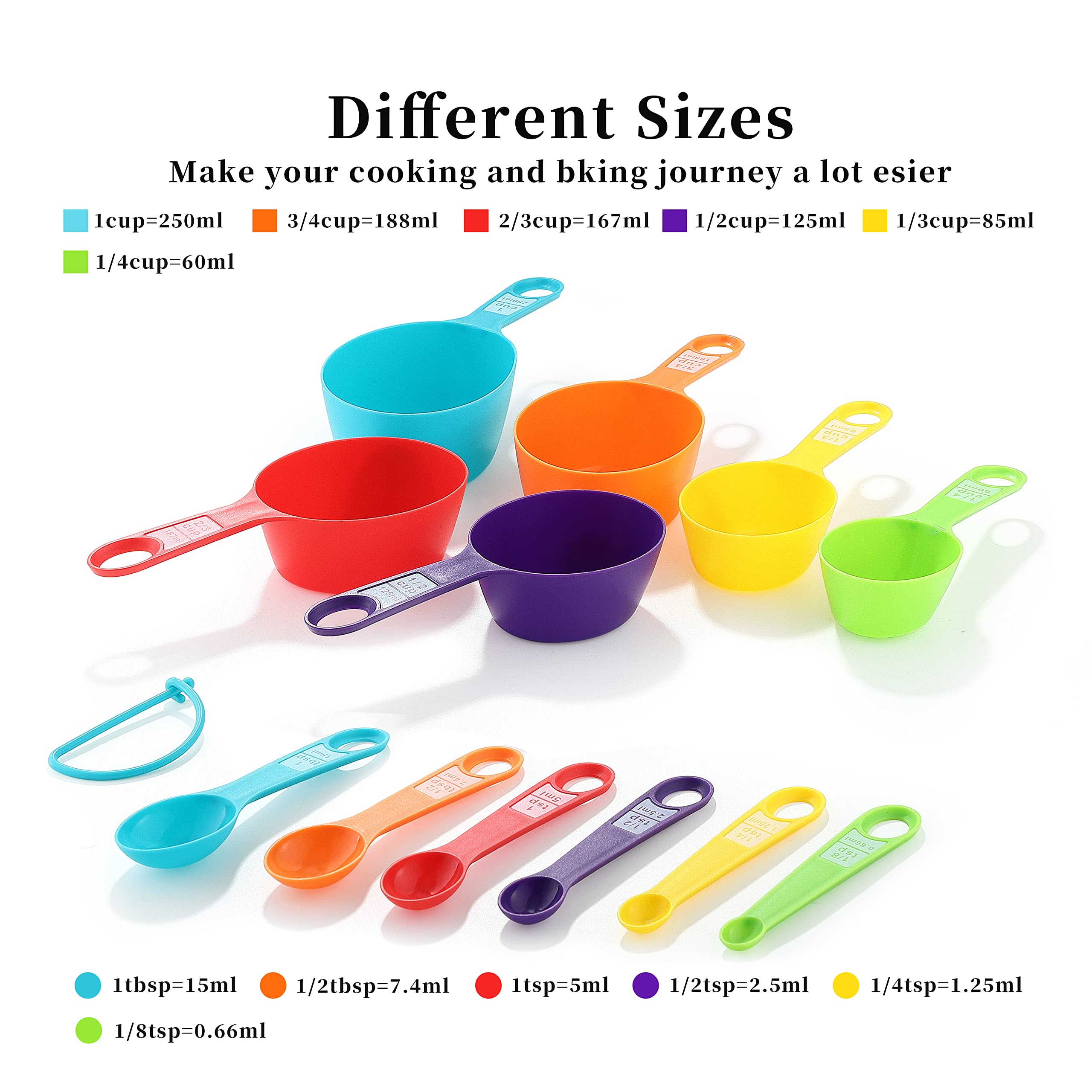 12PCS Measuring Cups, Little Cook Colorful Measuring Cups and Spoons Set, Stackable Measuring Spoons, Nesting Plastic Measuring Cup, kitchen Measuring Set for Baking & Cooking (6+6, Multi Colors)