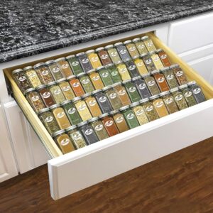 lynk professional® expandable organizer - heavy gauge steel 4 tier spice rack insert tray for spice jars, herbs and seasoning - kitchen cabinet drawer storage - silver metallic