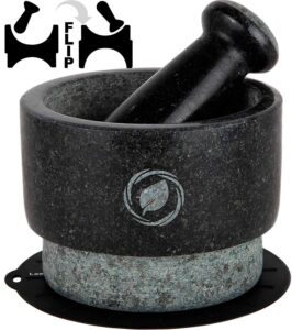 laevo mortar and pestle large set - black granite stone spice grinder, 2.1 cup capacity, 5.5" - reversible molcajete mexicano - guacamole, pesto, spices - large mortar & pestles, mortar and pestle set