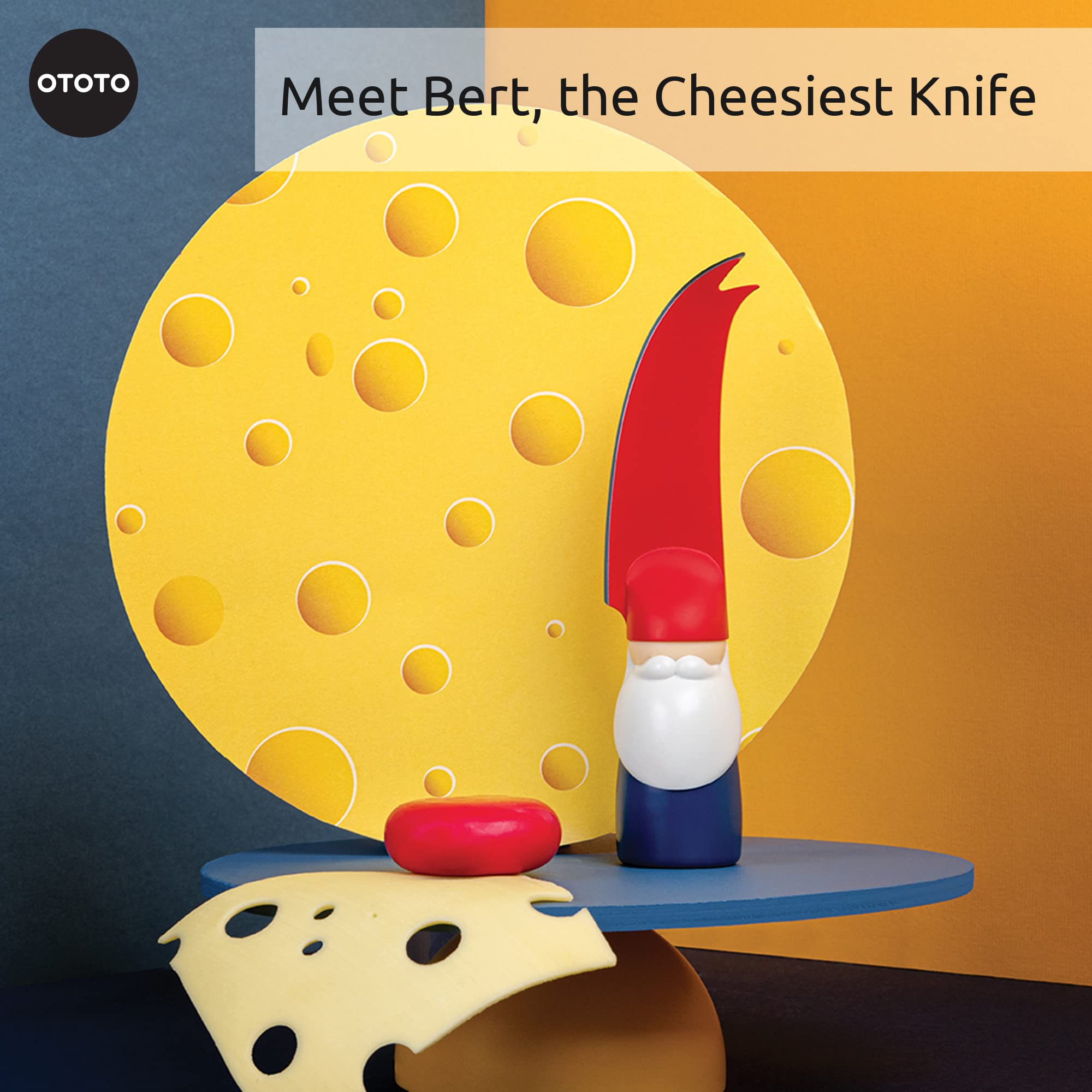 OTOTO Bert Cheese Knife, Gnome-Themed Multifunctional Knife for Cheese, Fruits, and Veggies, Cute Kitchen Accessories, BPA-Free Kitchen Gadget, Funny Kitchen Gadgets, Gnomes Gifts for Women