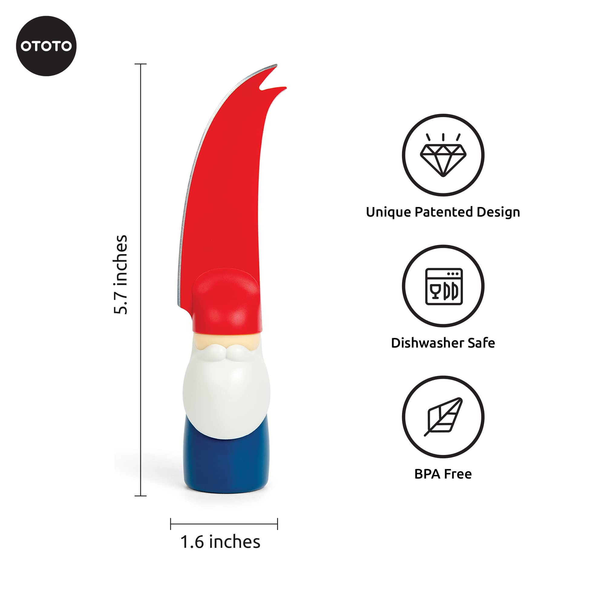 OTOTO Bert Cheese Knife, Gnome-Themed Multifunctional Knife for Cheese, Fruits, and Veggies, Cute Kitchen Accessories, BPA-Free Kitchen Gadget, Funny Kitchen Gadgets, Gnomes Gifts for Women