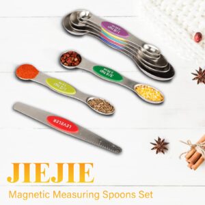 Magnetic Measuring Spoons Set, 8pcs Nesting Stainless Steel Teaspoon Measuring Spoons with Leveler, Stackable Dual Sided Tablespoon Measure Spoon for Measuring Dry and Liquid Ingredients