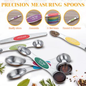 Magnetic Measuring Spoons Set, 8pcs Nesting Stainless Steel Teaspoon Measuring Spoons with Leveler, Stackable Dual Sided Tablespoon Measure Spoon for Measuring Dry and Liquid Ingredients