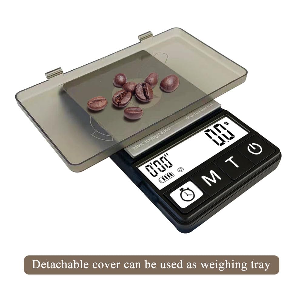 NEOWEIGH (Latest Version) Espresso Scale with Timer 1000g x 0.1g, Espresso Coffee Scale for Drip Tray, 35 Ounces/0.01oz,Coffee Scale Espresso with Silicone Mat,Large Backlit Display,Batteries