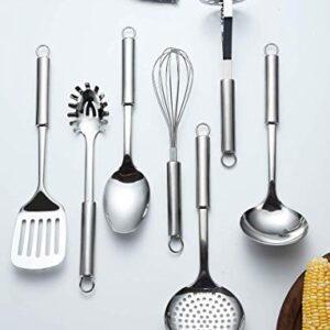 Berglander Cooking Utensil Set 8 Piece, Stainless Steel Kitchen Tool Set with Stand,Cooking Utensils, Slotted Tuner, Ladle, Skimmer, Serving Spoon, Pasta Server,Potato Maseher, Egg Whisk. （8 Pieces）