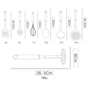 Berglander Cooking Utensil Set 8 Piece, Stainless Steel Kitchen Tool Set with Stand,Cooking Utensils, Slotted Tuner, Ladle, Skimmer, Serving Spoon, Pasta Server,Potato Maseher, Egg Whisk. （8 Pieces）