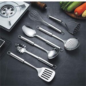 Berglander Cooking Utensil Set 8 Piece, Stainless Steel Kitchen Tool Set with Stand,Cooking Utensils, Slotted Tuner, Ladle, Skimmer, Serving Spoon, Pasta Server,Potato Maseher, Egg Whisk. （8 Pieces）