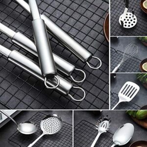 Berglander Cooking Utensil Set 8 Piece, Stainless Steel Kitchen Tool Set with Stand,Cooking Utensils, Slotted Tuner, Ladle, Skimmer, Serving Spoon, Pasta Server,Potato Maseher, Egg Whisk. （8 Pieces）