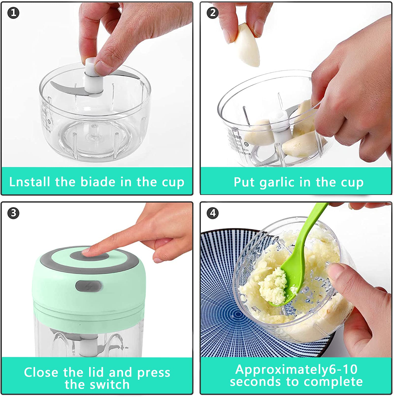 Electric Mini Vegetable Chopper, Food Chopper, Garlic Slicer Veggie, Salad, Lettuce, Onion, Chili Crusher, Tomato Dicer Chopper Cutter & Ginger Meat Mincer for Kitchen, Portable USB Chopper (250ML)