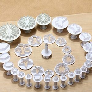 AOSHANG 33 Pcs Fondant Cake Cookie Plunger Cutter Fondant Cake Cutter Mold Sugar craft Flower Leaf Butterfly Heart Shape Decorating Mold DIY Tools