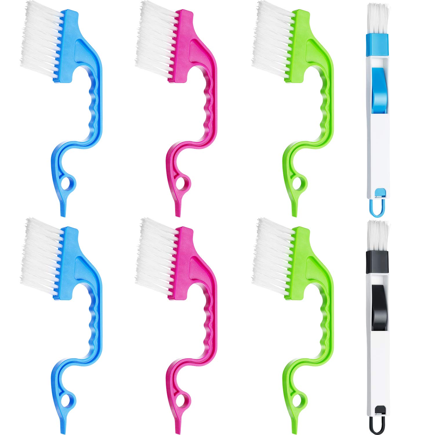 Maitys Hand-held Groove Cleaning Tools Window Track Cleaning Brushes Window Track Cleaning Brushes for Window Air Conditioning Kitchen Cleaning Tools Kit, 8 Pieces (Pink, Green, Blue, Black)