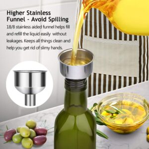 AOZITA 17oz Olive Oil Dispenser Bottle Set with Stainless Steel Holder Rack - 500ml Glass Oil & Vinegar Cruet with No-drip Pourers, Funnel, and Labels - Dark Green & Brown