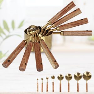 PrettyFine Collection 8 Piece Gold Measuring Cups Set and Measuring Spoons, Golden With fragrant wood Handles-Complete Set of Measure Cups and Spoons For Cooking and Baking.…