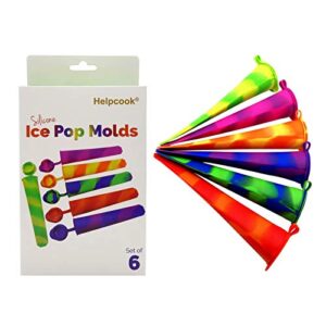 helpcook popsicle molds,6 pieces silicone ice pop molds,drip free popsicle maker for kids,bpa free freezer tubes with lids,for snacks,popsicle,yogurt sticks,juice,ice candy pops