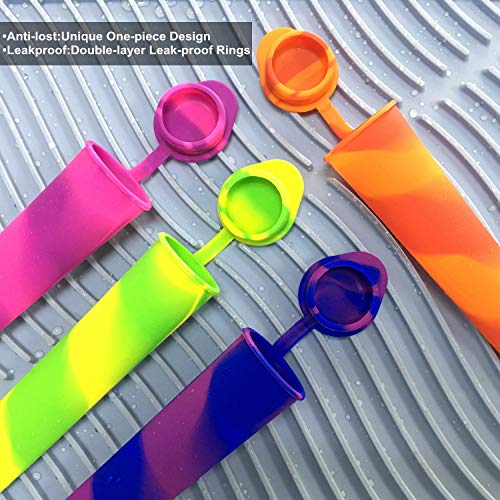 Helpcook Popsicle Molds,6 Pieces Silicone Ice Pop Molds,Drip Free Popsicle Maker for Kids,BPA Free Freezer Tubes with Lids,For Snacks,Popsicle,Yogurt Sticks,Juice,Ice Candy Pops