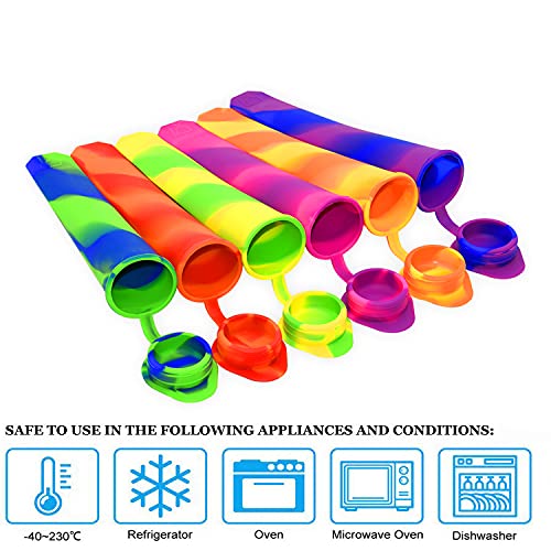 Helpcook Popsicle Molds,6 Pieces Silicone Ice Pop Molds,Drip Free Popsicle Maker for Kids,BPA Free Freezer Tubes with Lids,For Snacks,Popsicle,Yogurt Sticks,Juice,Ice Candy Pops