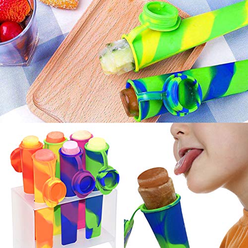 Helpcook Popsicle Molds,6 Pieces Silicone Ice Pop Molds,Drip Free Popsicle Maker for Kids,BPA Free Freezer Tubes with Lids,For Snacks,Popsicle,Yogurt Sticks,Juice,Ice Candy Pops