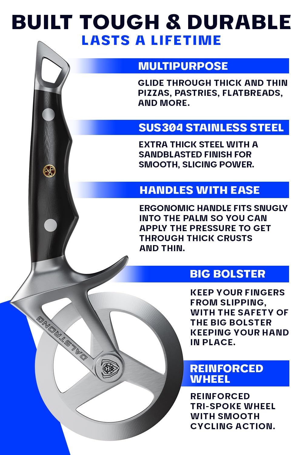 DALSTRONG Pizza Wheel - The Orbit Razor Pizza Wheel & Cutter - High-Carbon Heavy-Duty Stainless Steel - G10 Handle - Razor Sharp - Thumb Guard Protection & Blade Cover