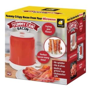 bulbhead as-seen-on-tv make yummy, crispy, healthy bacon in your microwave, splatter-proof & mess-free design, pour the grease right out, countertop, easy-to-clean, 6 in, red