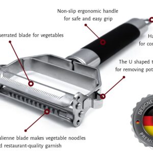 Deiss PRO Dual Julienne Peeler & Vegetable Peeler - Non-slip Handle - Apple Peeler & Potato Peeler, Orange Peeler, Zoodles Maker - Y Peeler, Veggie Peeler for Making Delicious Veggie Noodles