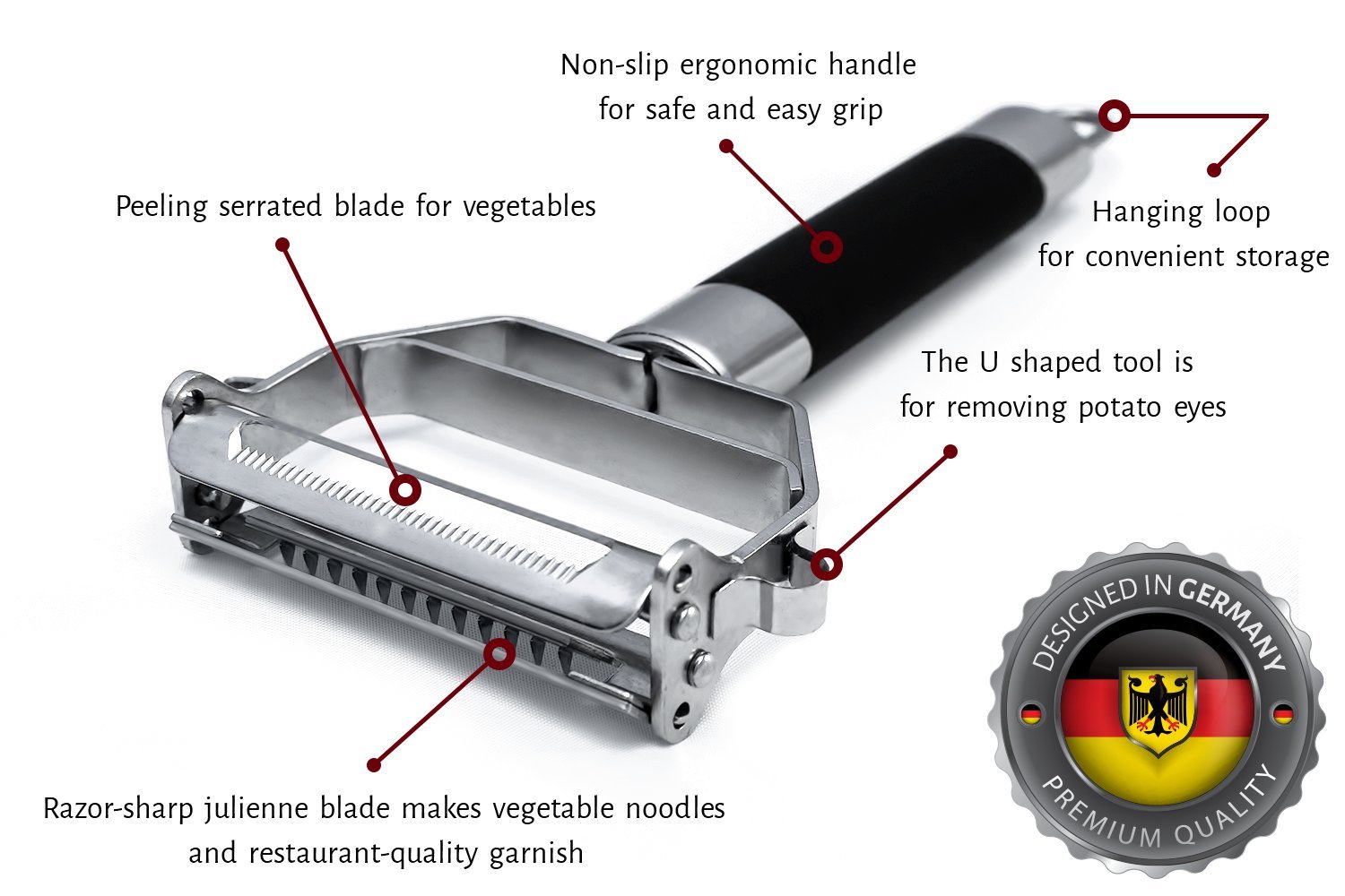 Deiss PRO Dual Julienne Peeler & Vegetable Peeler - Non-slip Handle - Apple Peeler & Potato Peeler, Orange Peeler, Zoodles Maker - Y Peeler, Veggie Peeler for Making Delicious Veggie Noodles