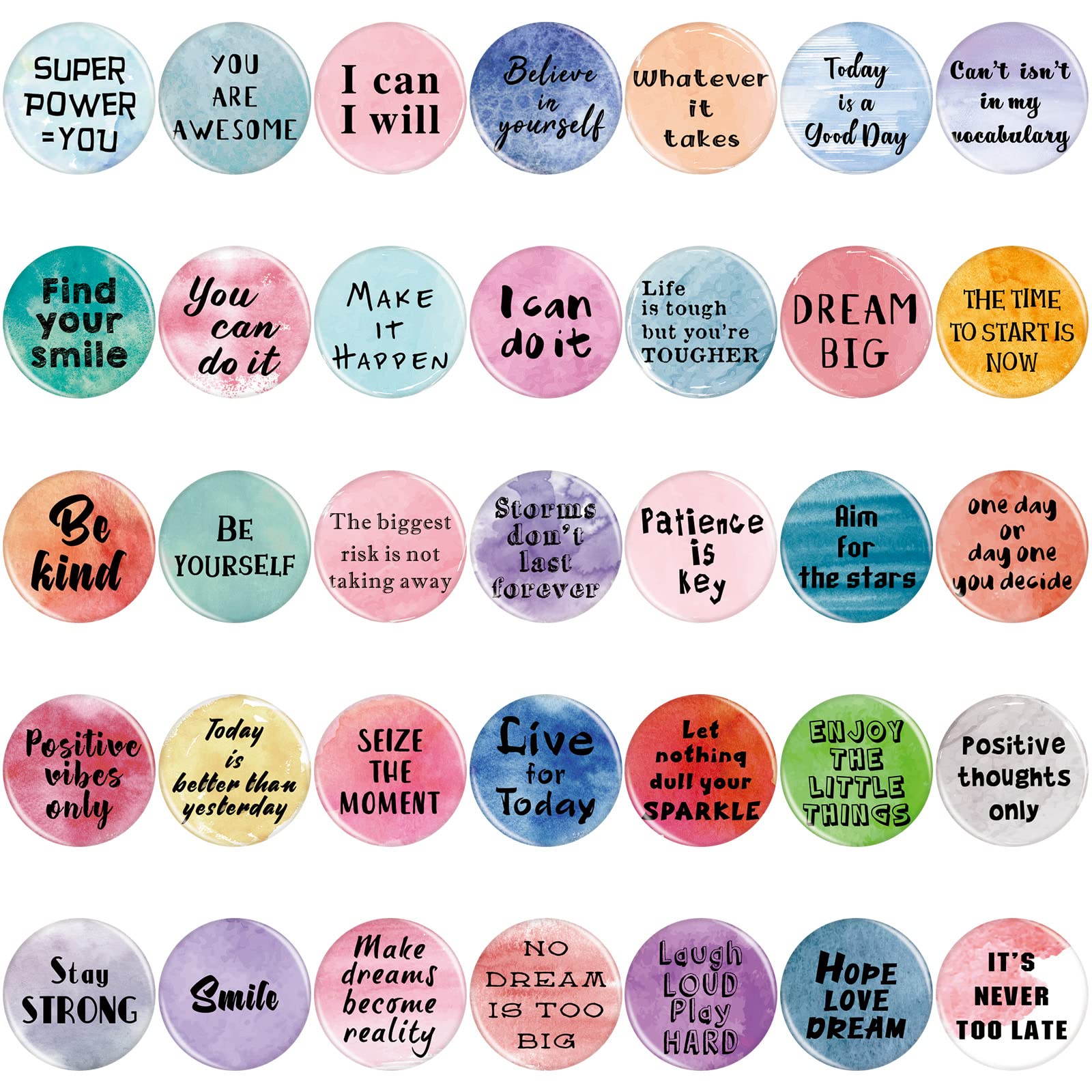 Inspirational Quote Refrigerator Magnets Motivational Fridge Magnets Watercolor Round Encouragement Refrigerator Magnets for Classroom Whiteboard Locker Fridge Supplies (35 Pieces)