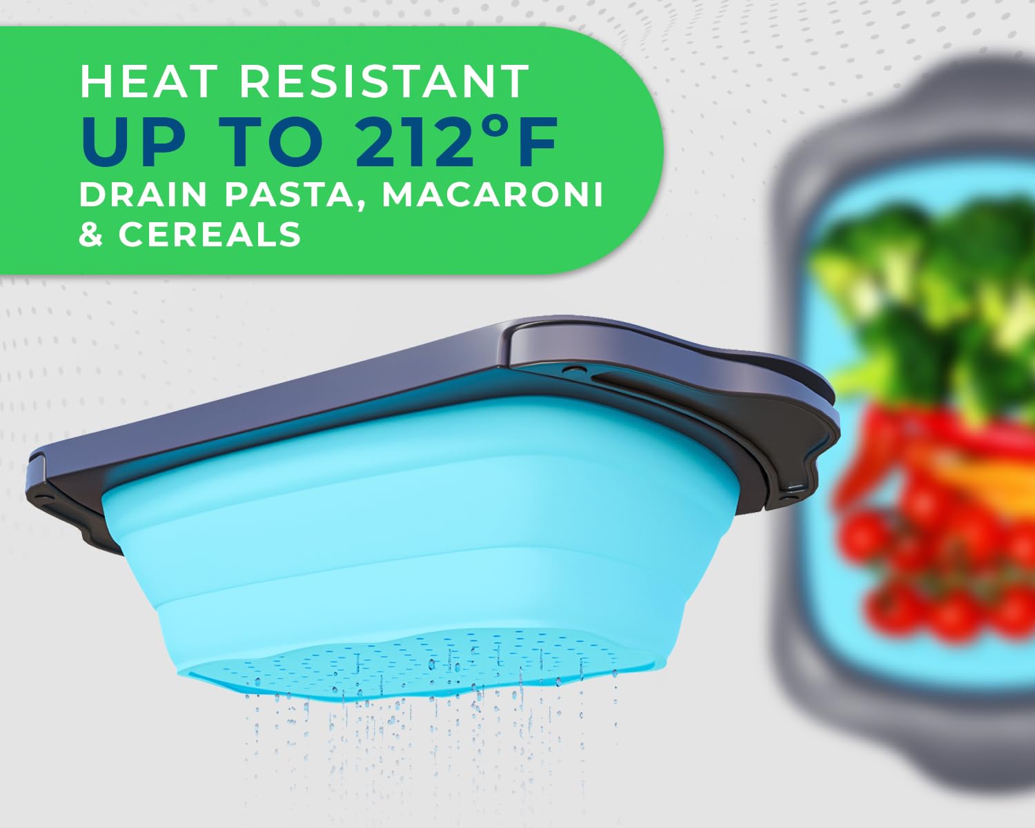 XL Large Kitchen Strainer by Comfify - Collapsible Silicone Over-The-Sink Colander with Extendable Handles - Use with Pasta, Fruit, Berries & Veggie - 6 Quart - Blue