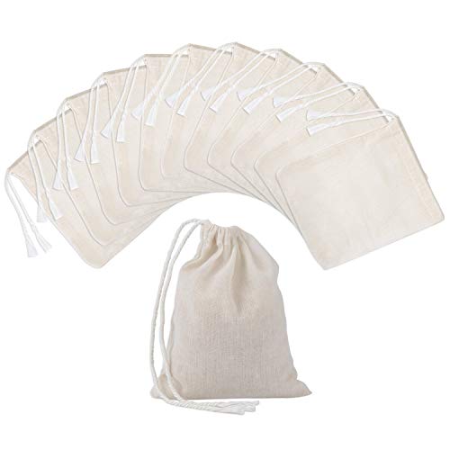 Pangda 100 Pieces Drawstring Cotton Bags Muslin Bags for Storage, Teas, Spices, Soaps, Candy, Jewellery, Wedding Party Favors and DIY Craft Home Decor (4 x 3 Inches)