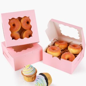 qiqee Pink Bakery Box with Window 60packs 6x6x3 Pink Cookie Boxes Pastry Box for Wedding Favor Birthday ＆ Party