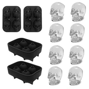 ice cube tray 3d skull ice mold-2pack easy release silicone mold 8 cute and funny ice skull for whiskey cocktails and juice beverages black ice mold/s