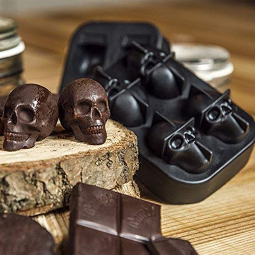 Ice Cube Tray 3D Skull Ice Mold-2Pack Easy Release Silicone mold 8 Cute and Funny Ice Skull for Whiskey Cocktails and Juice Beverages Black Ice Mold/S