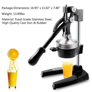 ROVSUN Professional Citrus Juicer Lemon Squeezer, Commercial Manual Fruit Press Juicer for Lemon Pomegranate Orange Juice, Heavy Duty Hand Press Orange Juicer Press and Lime Squeezer Stand (Black)