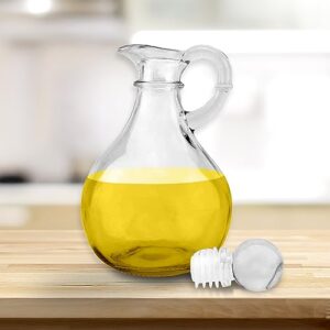 Cornucopia Glass Oil and Vinegar Cruets (Set of 2); Round Glass Oil Dispenser Bottles with Stoppers