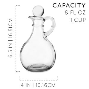 Cornucopia Glass Oil and Vinegar Cruets (Set of 2); Round Glass Oil Dispenser Bottles with Stoppers